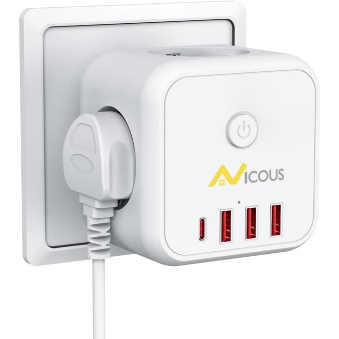 Cube Multiprise Murale,Prise Usb Multiple 7 En 1 Bloc Avec 3 Prise Et 4 Usb,Multiprise ...