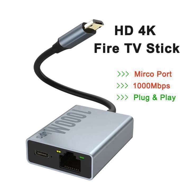 1000Mbps Ethernet Adapter for Fire TV Stick Micro USB to RJ45 Ethernet ...