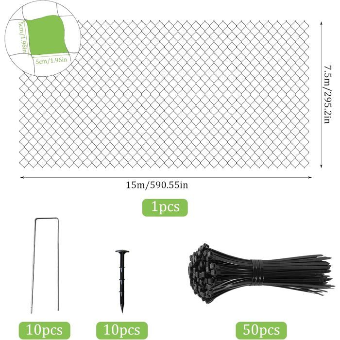 Filet de protection 7,5 x 15 m,nylon,mailles fines,noir,pour clôture de ...