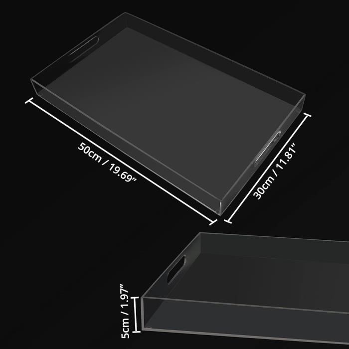 Plateau Transparent En Plastique Acrylique Avec Poignées - L50 X L30 Cm ...