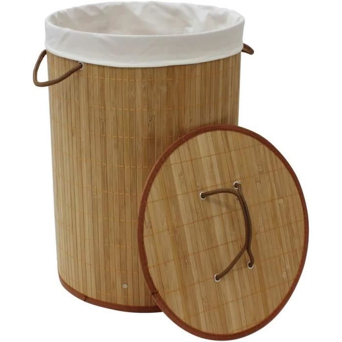 Panier À Linge Rond En Bambou Naturel, Marron, 35 X 50 Cm[X1480 ...