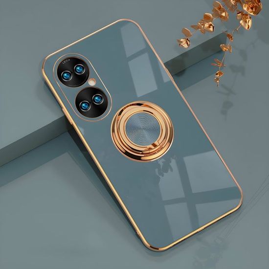 Coque Huawei P50 Pro souple avec support d'anneau à 360°, cadre en métal pour voiture magnétique ...