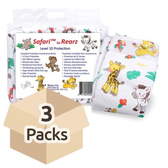 Rearz Safari - Large - Case - 3 Packs of 12 Nappies - Cdiscount Au ...