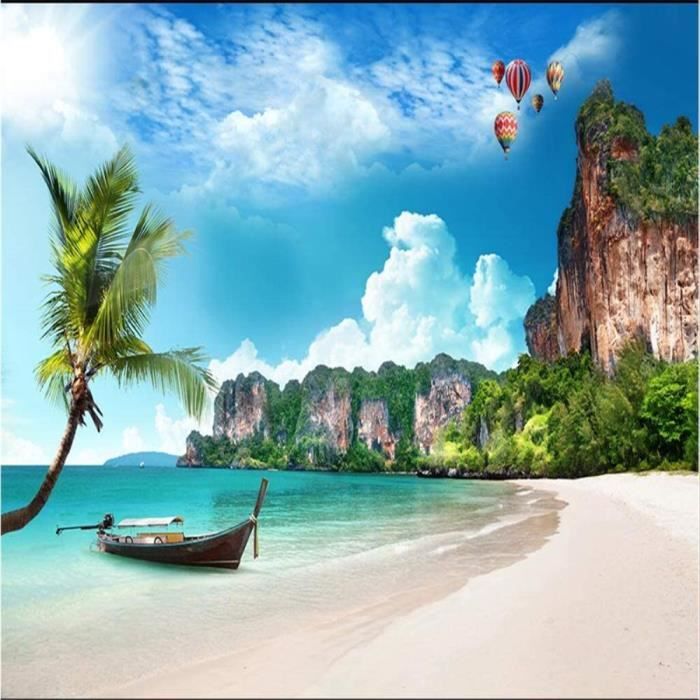Grand fond d'écran Mural Plage 3D Plage Coco Ciel Bleu Ile Blanche Vue ... Grand fond d'écran Mural Plage 3D Plage Coco Ciel Bleu Ile Blanche Vue ...