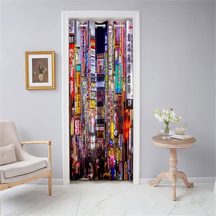 Moderne Rideau De Porte Interieur À Oeillets Et Imprimé Architecture De ...