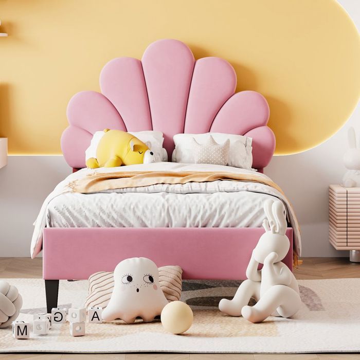Lit enfant 90x200 cm cadre tête fleur + sommier lattes velours doux ...