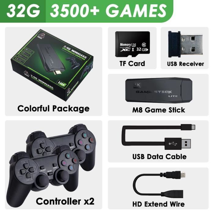 32G 2xContrôleur-Console De Jeu Vidéo M8, 64 Go, 10000 Jeux Tv Rétro ...