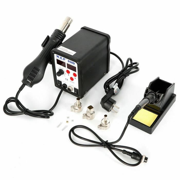 Station de fer à souder 2 en 1 Pistolet à air chaud Dessoudage Reprise Soudure numérique 898D ...