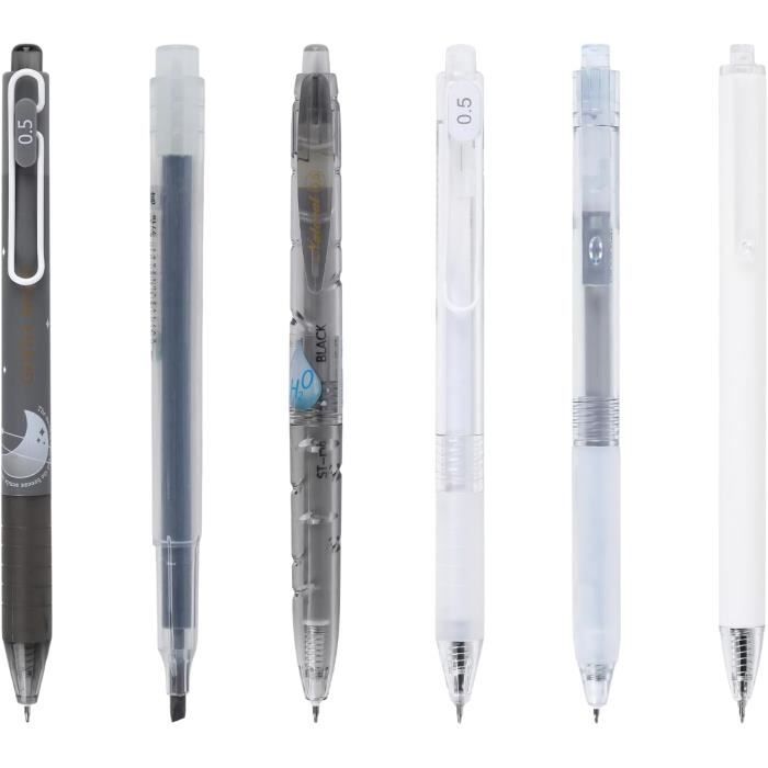 Lot De 6 Surligneurs À Encre Gel,5 Stylos À Encre Noire Rétractables Et ...