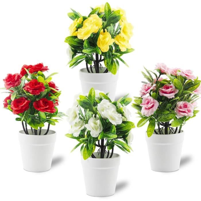 4 Pièces Fleurs Roses Artificielles Mini Pot Plante Artificielle Fleurs ...
