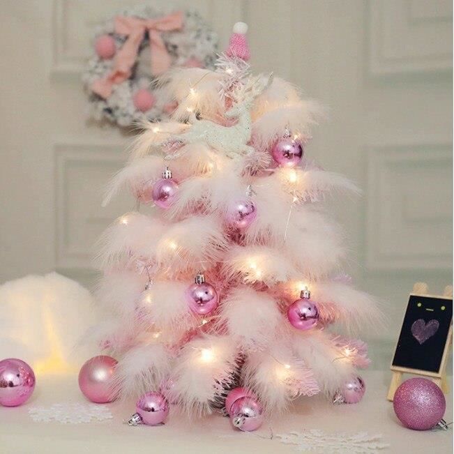 Pink - 60CM - Sapin de noël en plumes roses avec boule brillante ...