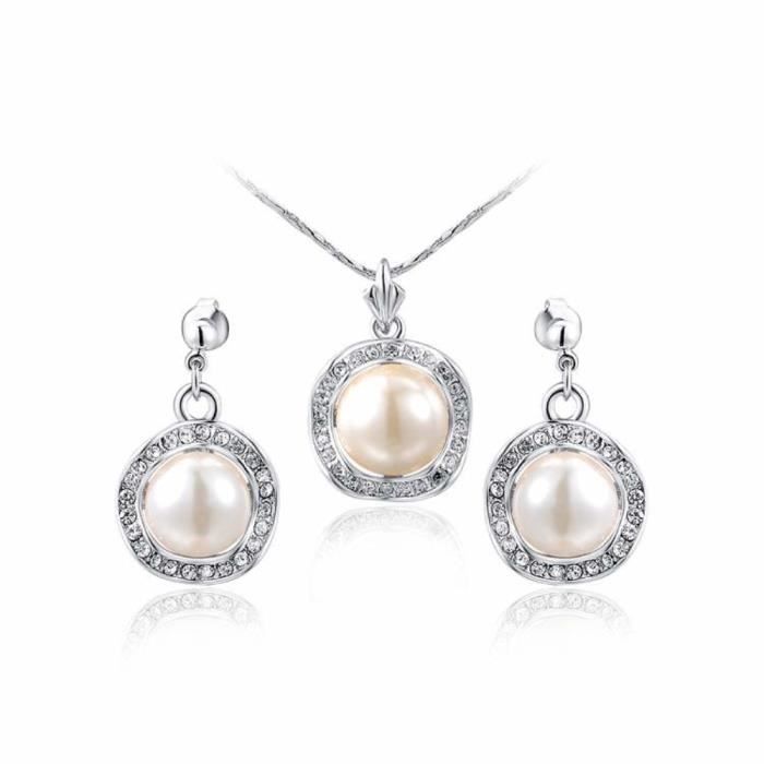MERRILL Parure bijoux 4 pièces Perle de culture eau douce Platine ...