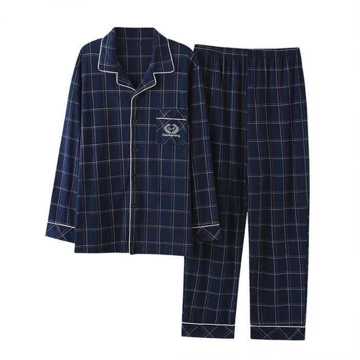 Pyjama Homme en Coton Chaud Col Revers Manches Longues Confortable ...