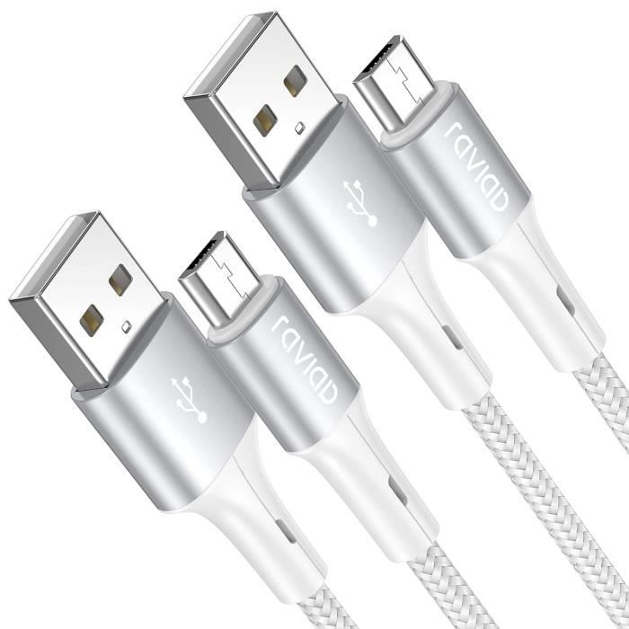 Câble Micro Usb [2M-Lot De 2] Nylon Tressé Chargeur Micro Usb 3A Charge ...