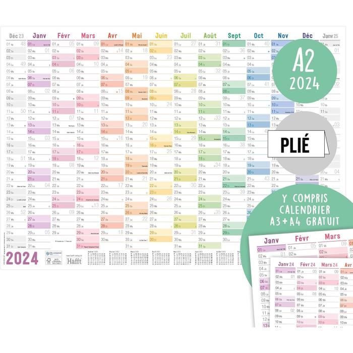 Calendrier Mural 2024 A2 En Français (59 X 42 Cm) Plié Pour 14 Mois Déc ...