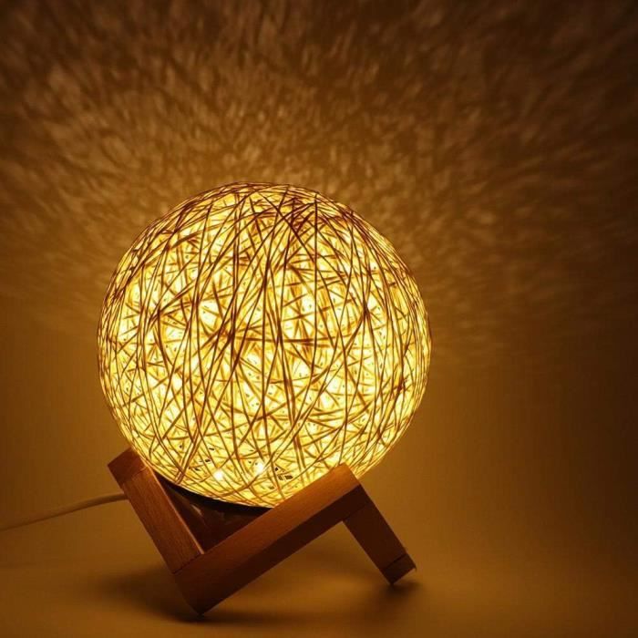 Lampe De Table De Chevet Romantique, Boule De Rotin Rechargeable ...