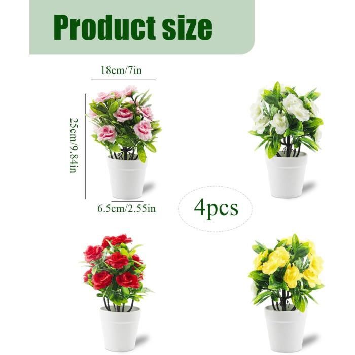4 Pièces Fleurs Roses Artificielles Mini Pot Plante Artificielle Fleurs ...