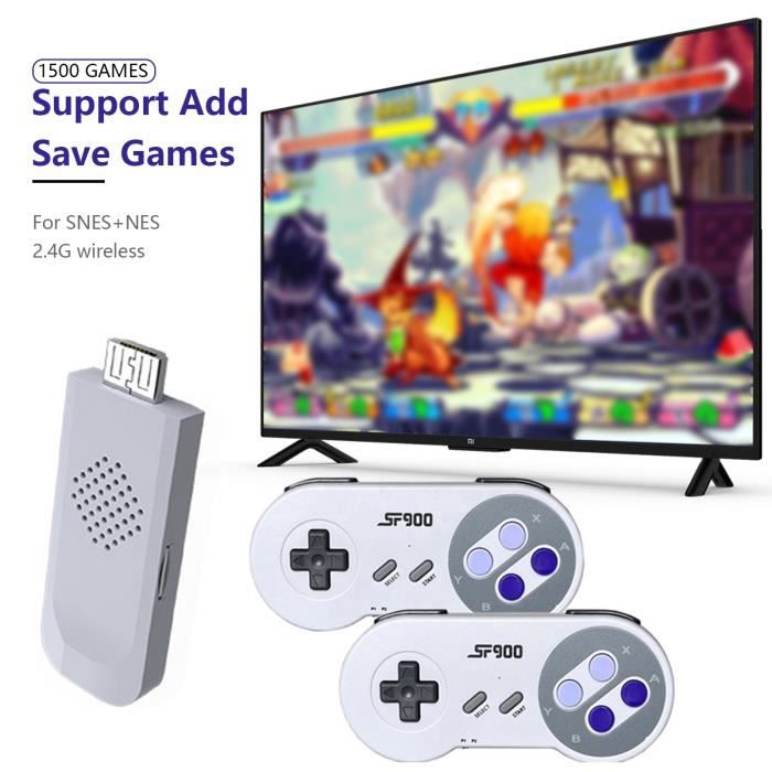 Console de jeu rétro - SF900 - 1500 jeux - 2 contrôleurs sans fil ...