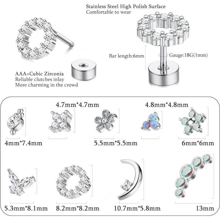 Boucle D'Oreille Cartilage 16G Pour Femme Boucles D'Oreilles À Dos Plat ...