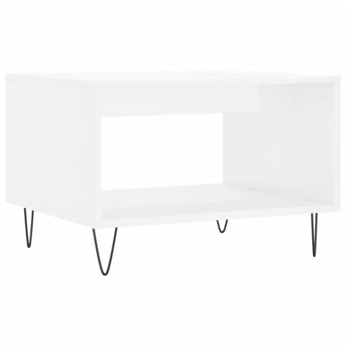 HOP-Table basse Blanc brillant 60x50x40 cm Bois d'ingénierie-HOP829254 ...