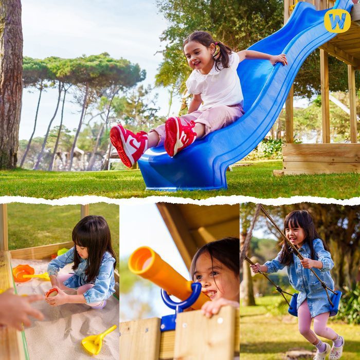 Tour de jeux bois WICKEY FreeFlyer avec toboggan 220 cm rouge , mur d ...