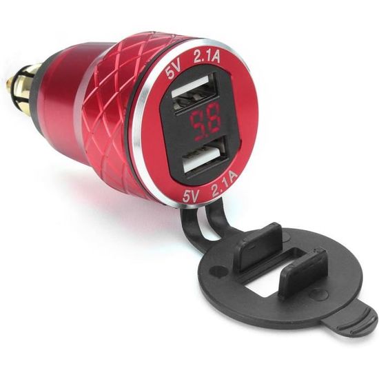 12V-24V 4.2A Voltmeter Red Motorcycle Dual Usb Din Socket Pour Bmw Moto ...