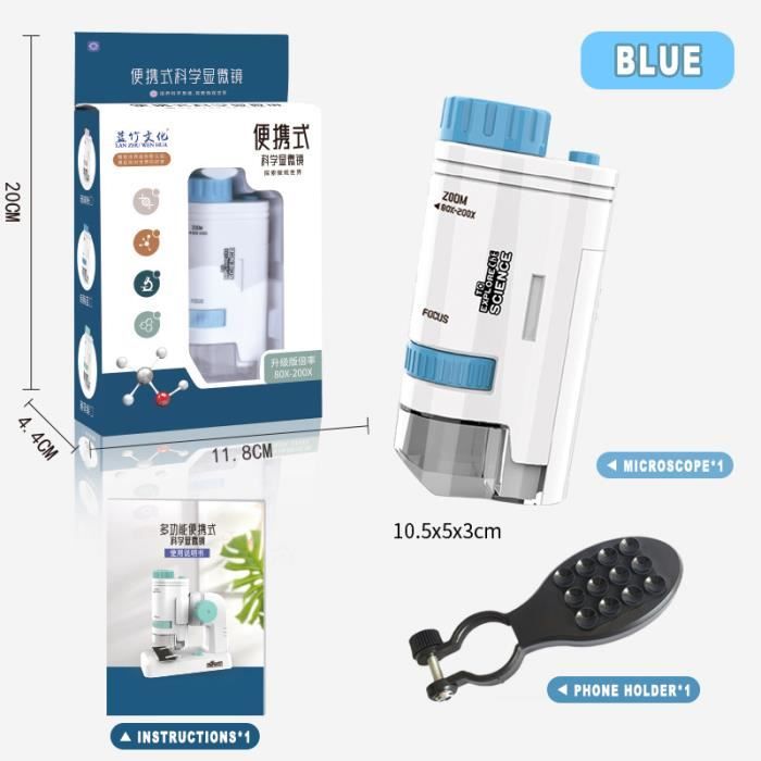 Microscope de poche - D Blue - Kit scientifique pour enfants - Zoom 80X ...