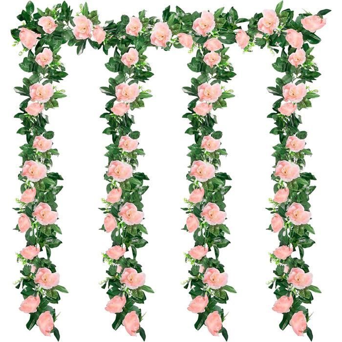 Lot De 4 Guirlande Fleurs Rose Artificielles, 2M Simulation Rose Soie ...