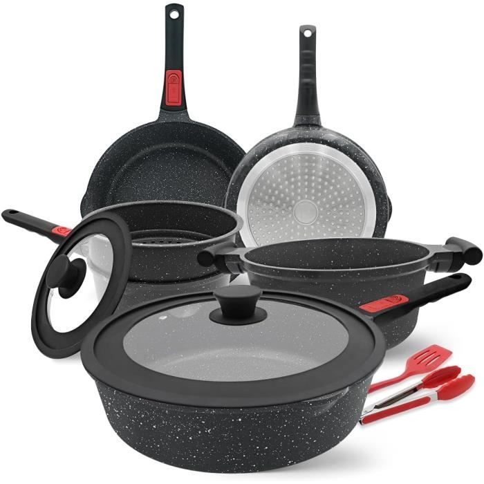 Set De 10 Casseroles Et Poêles,Poêle À Frire Antiadhésive 28-24-20 Cm Avec Poignée Amovible ...