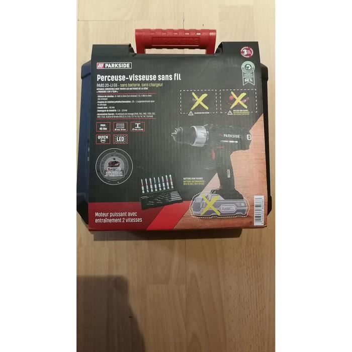 Perceuse sans fil Parkside PABS 20- Li X20V dans une mallette de transport (sans batterie ni ...