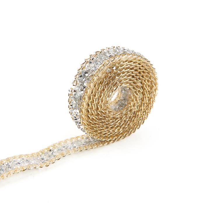 Ruban décoratif en cristal de bord d'or scintillant de 15mm, rouleau d ...