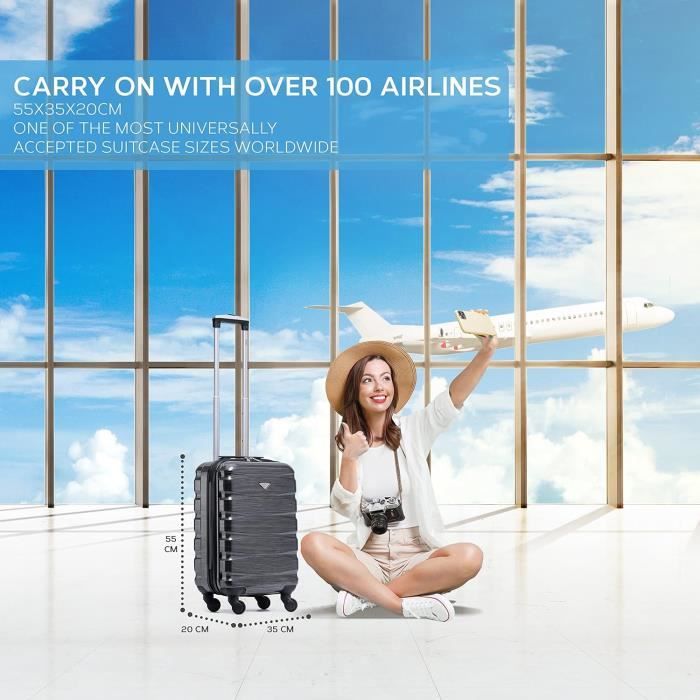 Abs Valise Cabine 55X35X20 Cm Compatible Avec Air France, Hop! Easyjet, Ryanair Et Bien D'Autres ...