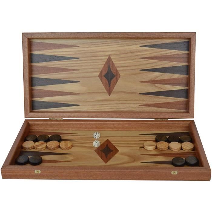 Backgammon Manopoulos Traditional 15" Olive Wood Backgammon-Chess Set ...