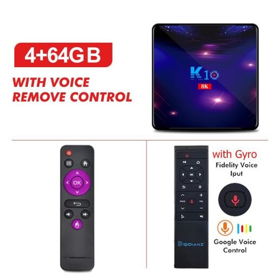 Ue Plug - 4G 64G MT12 - Boîtier Smart TV K10 Android 9.0 S905X3 64bit Cortex A55, décodeur 8K 2. ...