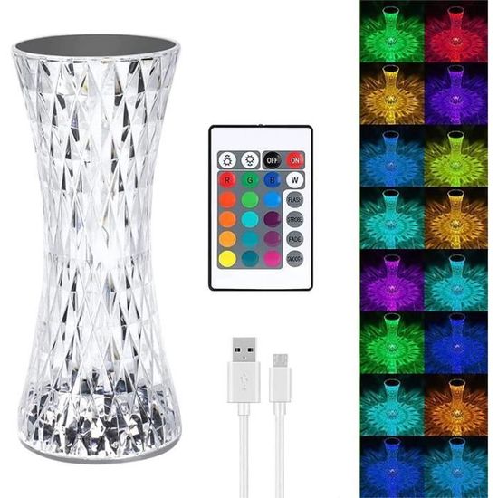 Lampe de chevet cristal Lampe de table diamant LED avec 16 couleurs-Lumière d'ambiance ...