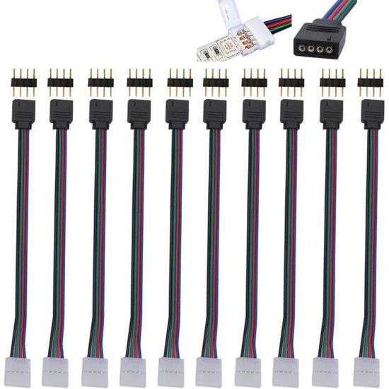 Lot De 10 Connecteurs De Bande Lumineuse Led Rvb 5050 3528, 4 Broches ...