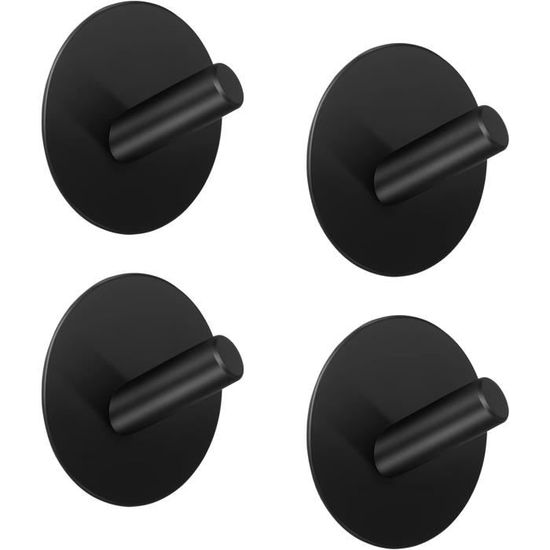 LJLink Lot de 4 crochets mural rond noir Crochet à serviette adhésif ...