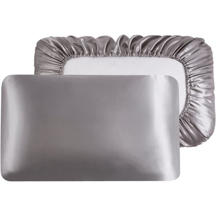 Yfcaiheng Taie D'Oreiller En Soie Grise Taie D'Oreiller En Satin À ...