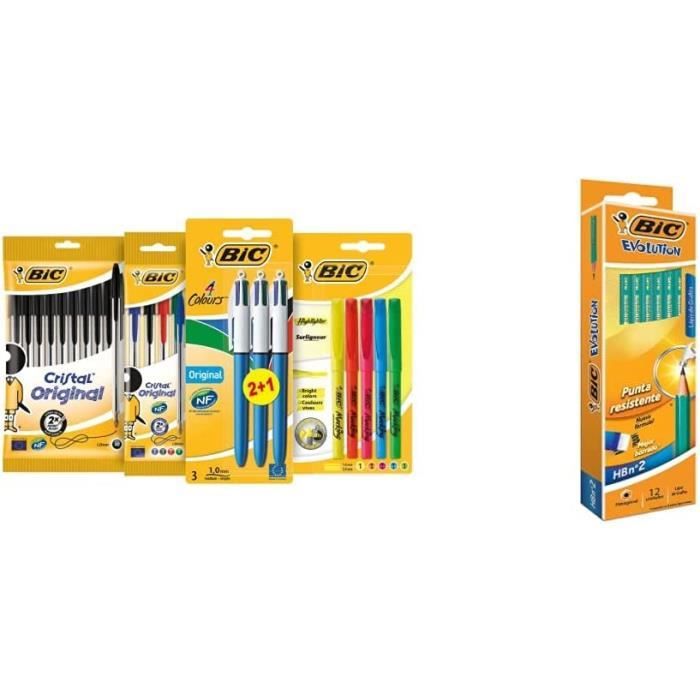 Kit Les Essentiels, 3 Stylos 4 Couleurs, 5 Highlighter Surligneurs, 14 ...