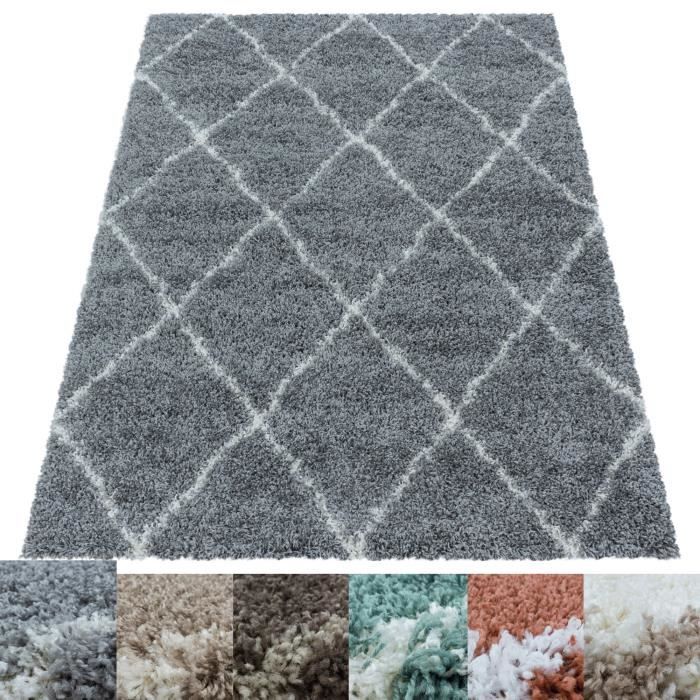 Tapis shaggy au design scandinave en losanges tapis poil long pour le salon Couleur: Gris Taille ...