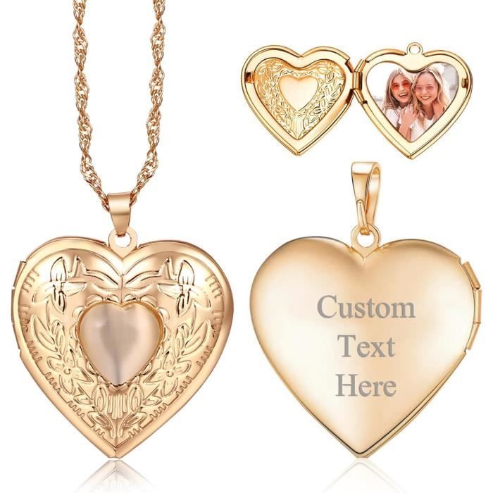 Collier Coeur Personnalisable Avec Photo-Texte,Pendentif Cadre Photo ...