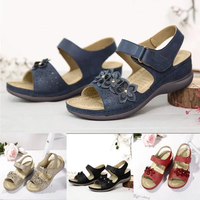 Sandales compensées à fleurs vintage pour femmes, femmes évider des ...