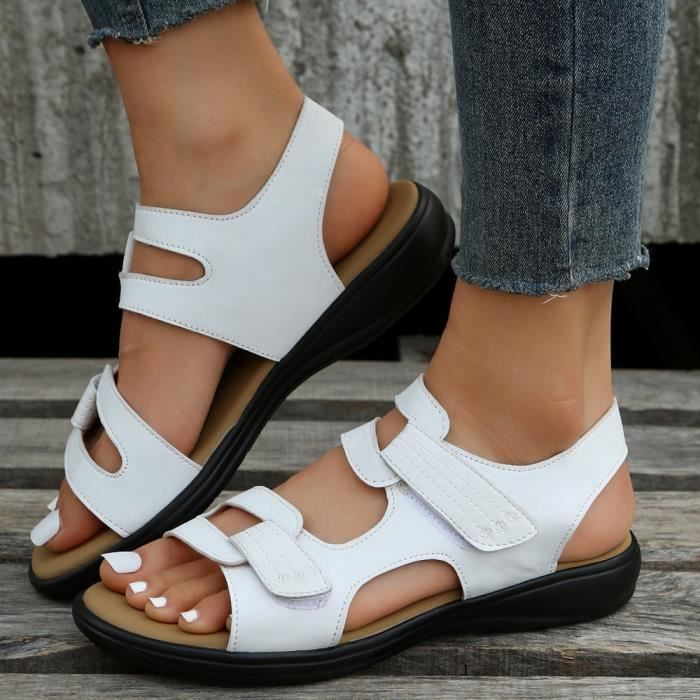 Sandales De Plage Pour Femmes,Sandales Blanches A Tete Ronde,Sandales ...