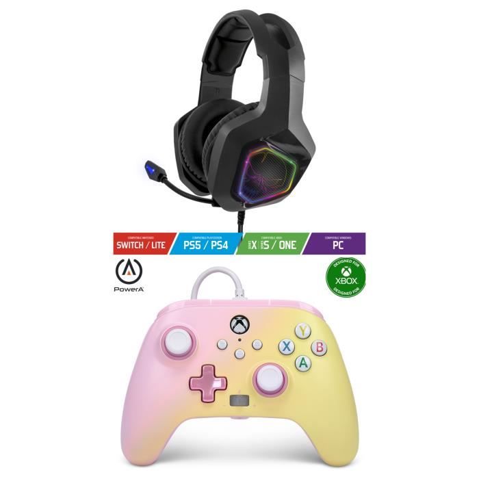 Pack Manette XBOX ONE-S-X-PC Limonade rose EDITION + Casque Gamer PRO ...