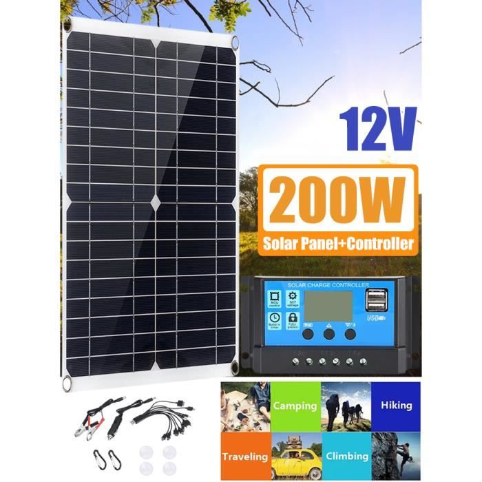Kit de Panneau Solaire 200W 12V+Contrôleur de Charge Solaire 40A,pour Camping-Car, Camper, Van ...