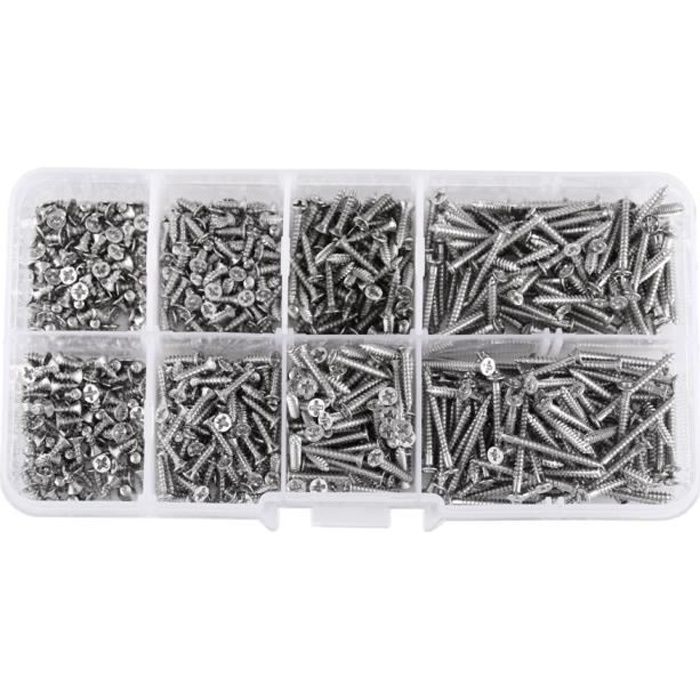 Vis à bois - QQMORA - M2 - 800pcs - Acier nickelé - Tête plate ...