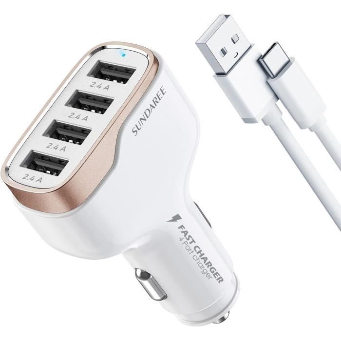 Chargeur Voiture Usb C Câble,4 Port 48W 9.6A 12V Rapide Fast Charge ...