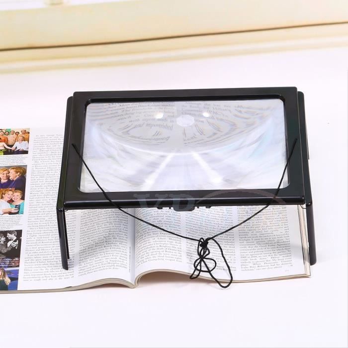 A4 Pleine Page Loupe de Lecture Loupe Sur Pied Rectangulaire Mains Libres avec 4 LED Lampe ...