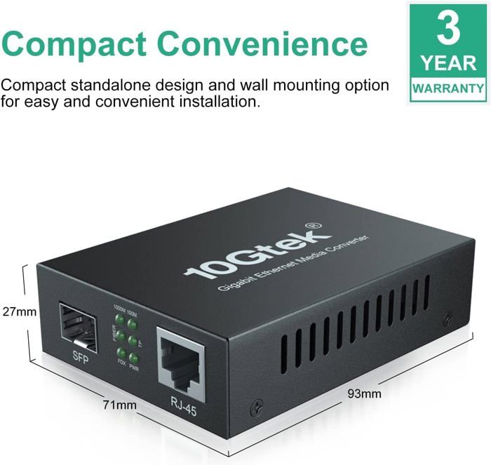 1.25G Gigabit Ethernet SFP to RJ45 Fiber Media Converter, 10/100/1000M RJ45 to 1000M SFP Slot ...