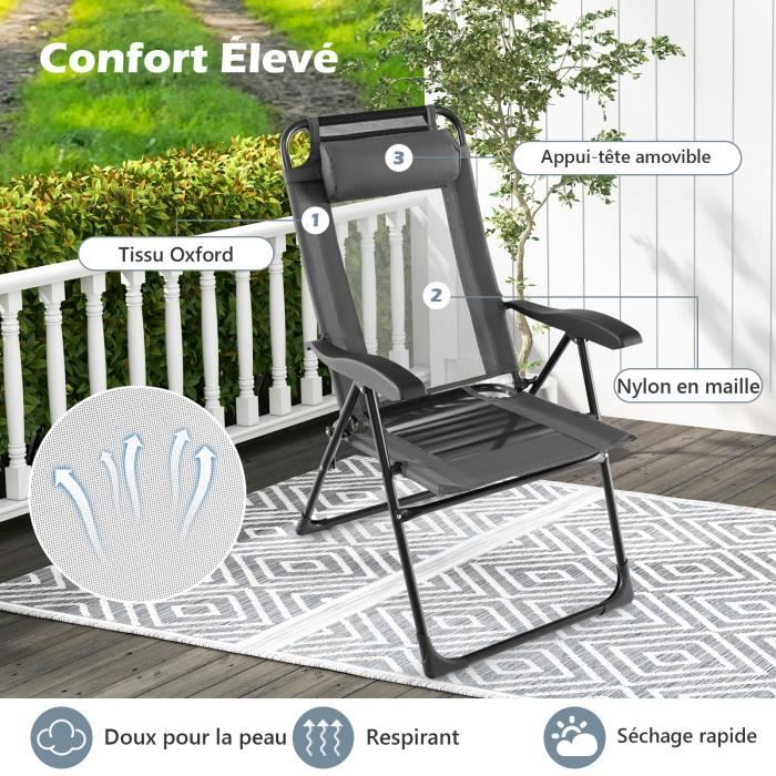 COSTWAY Lot de 2 Chaises Longues Pliables - Dossier Réglable, Siège ...